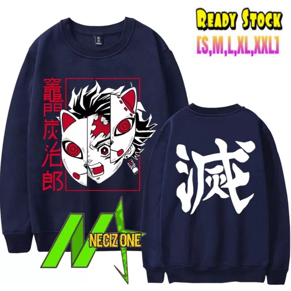 Jual DEMON SLAYER ANIME JEPANG SWEATER CREW NECK TANJIRO KAMADO MASK ...