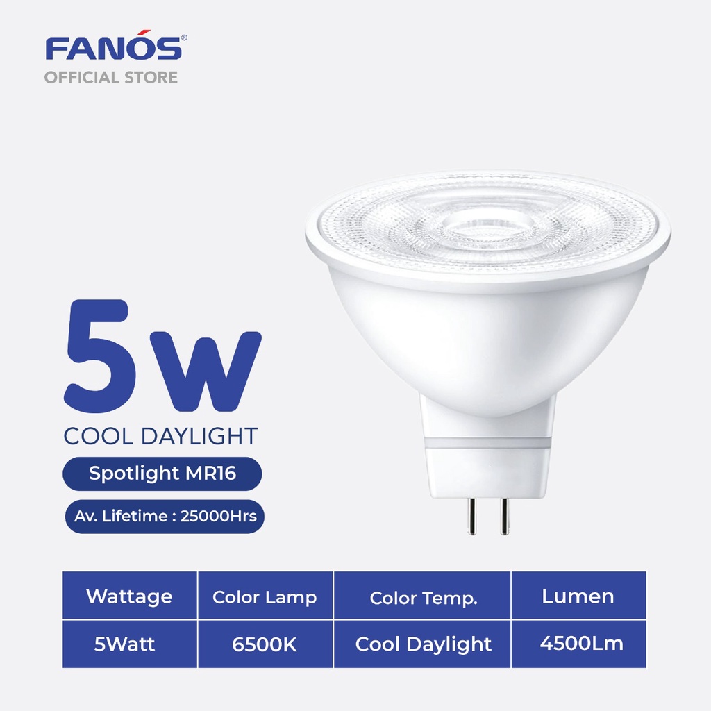 Jual FANOS Mr16/Spot Light Lampu Led 5 Watt (CDL/WW/CW) | Shopee Indonesia