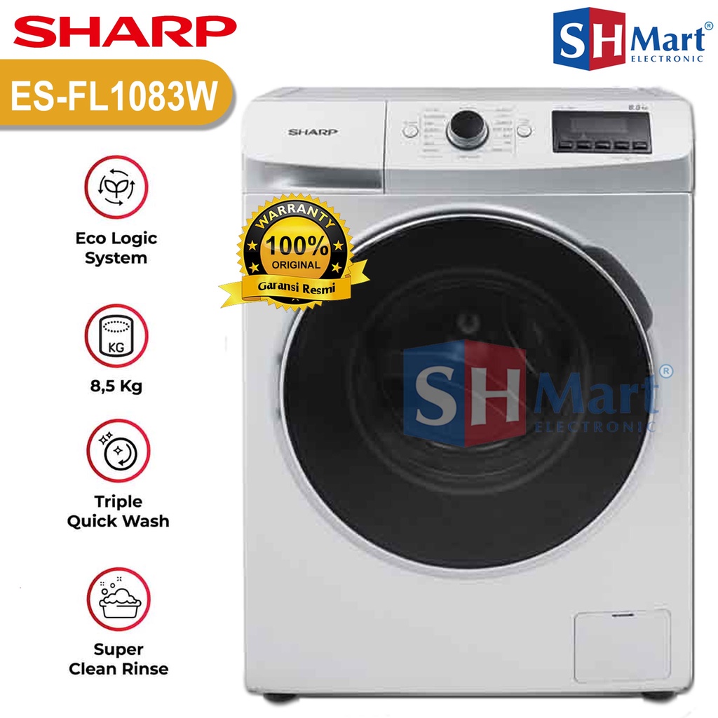 Jual MESIN CUCI FRONT LOADING SHARP KAPASITAS 8,5 KG ES-FL1083W ...