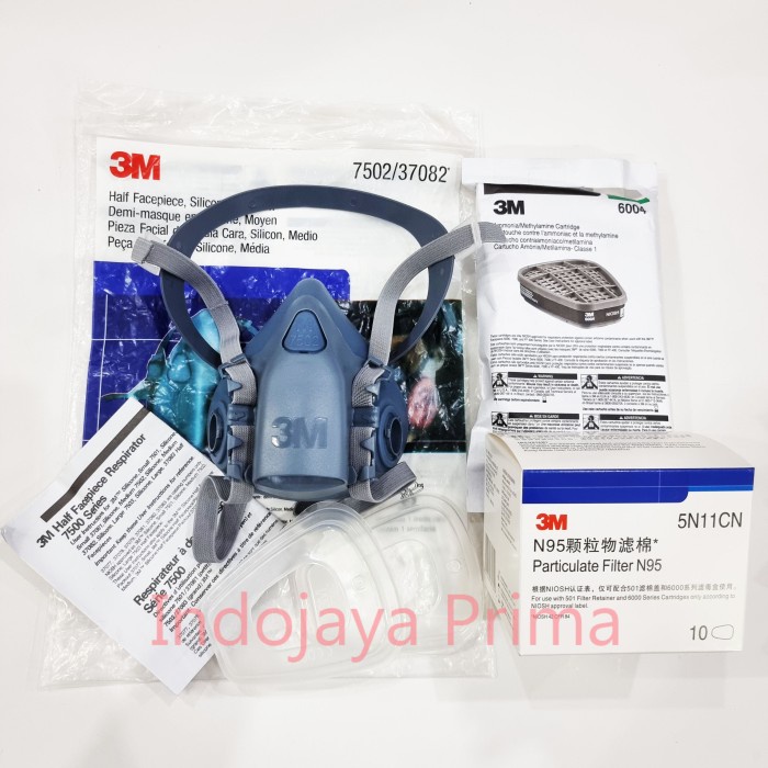 Jual 3M 7502 Mask Respirator + 3M 6004 Cartridge + 3M 5N11 (10PCS) SET ...