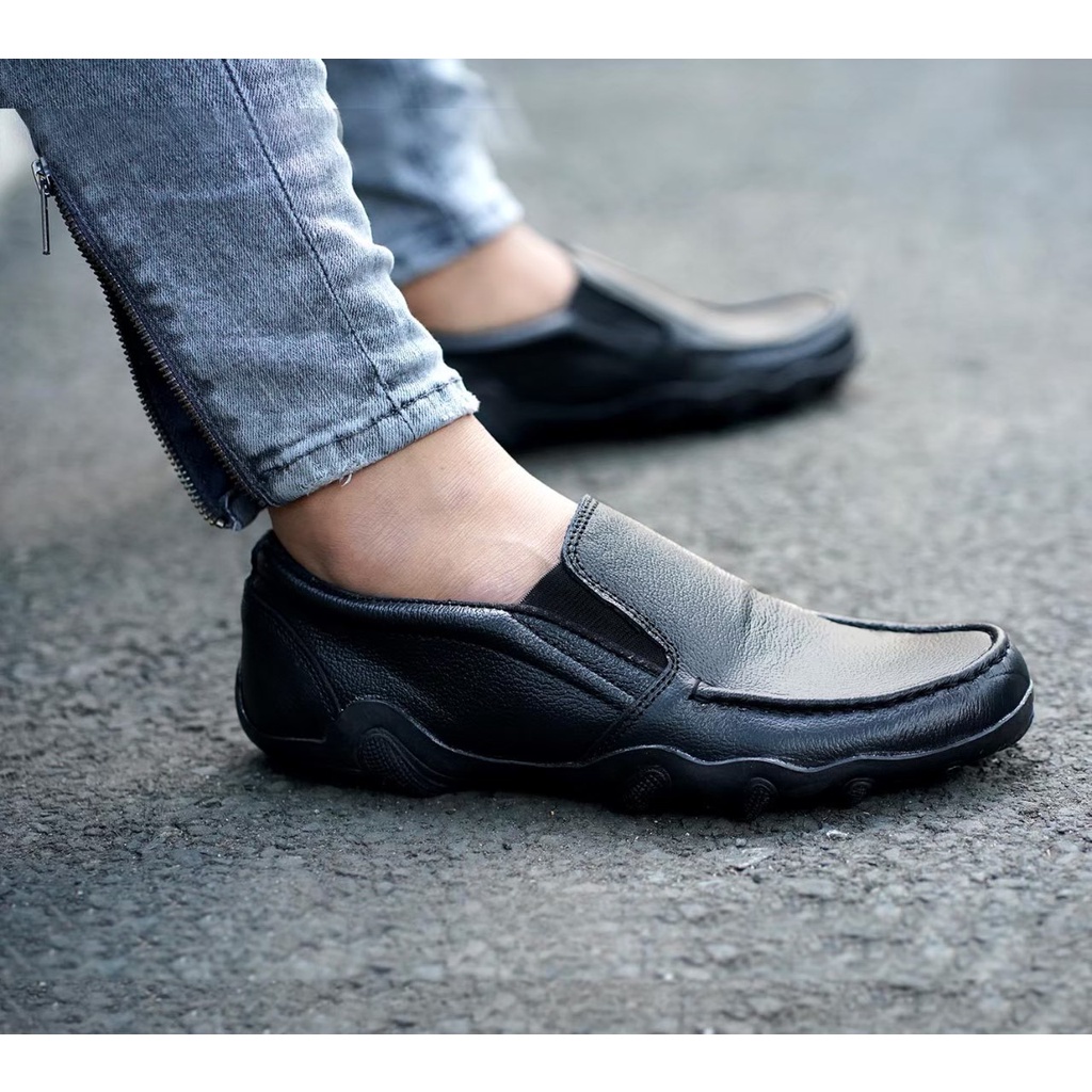 Jual Sepatu Kerja Pria Kulit Asli Hitam Slop Pansus Bahan Kulit Asli ...