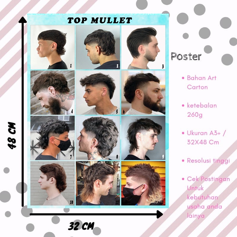 Jual poster barbershop / poster rambut mullet / poster pangkas rambut ...