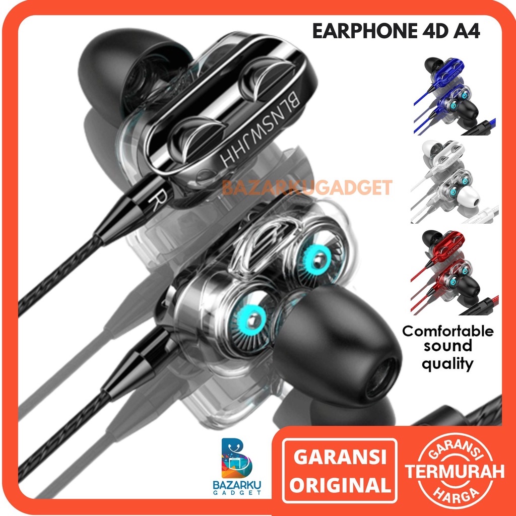 Jual Earphone 4D A4 Tuning Version 4D A6 Headset 4D Bass A4 Earphone Bass Headset Bass Headset ...
