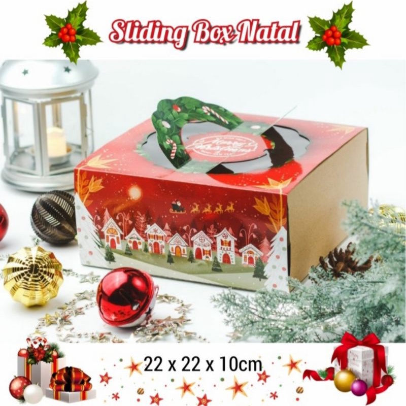 Jual Sliding Box Christmas Cake Box Dus Kue Box Kue Natal 22x22x10cm ...