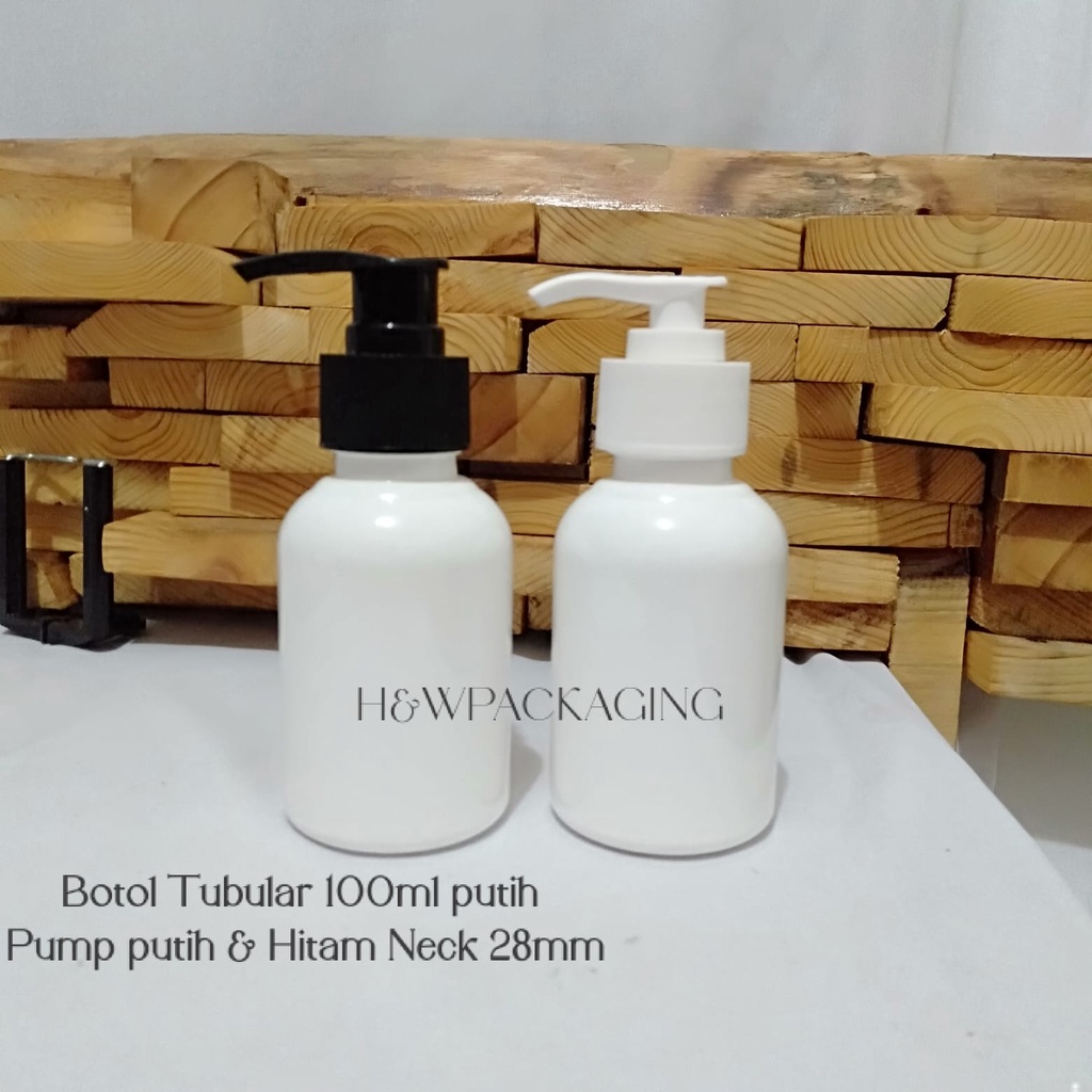 Jual Botol Tubular 100ml putih pump neck 28mm | Shopee Indonesia