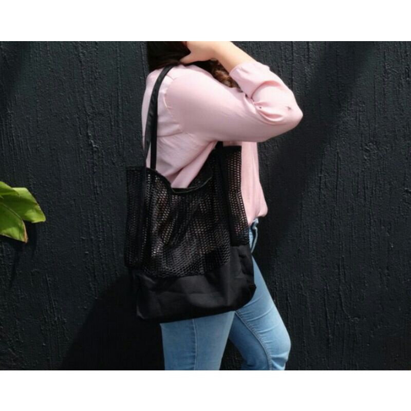 Jual tas jaring tote bag mesh tas baby tas belanja aesthetic jaring ...