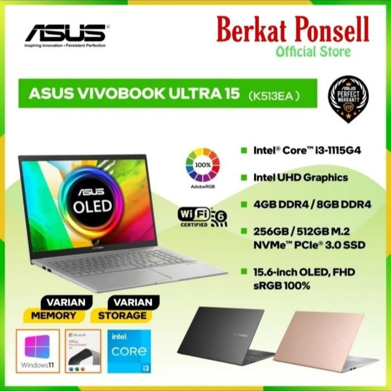 Jual ASUS VIVOBOOK ULTRA 15 K513EA i3-1135G4 4GB 256GB 15.6 " OLED OHS W10 OLED | Shopee Indonesia
