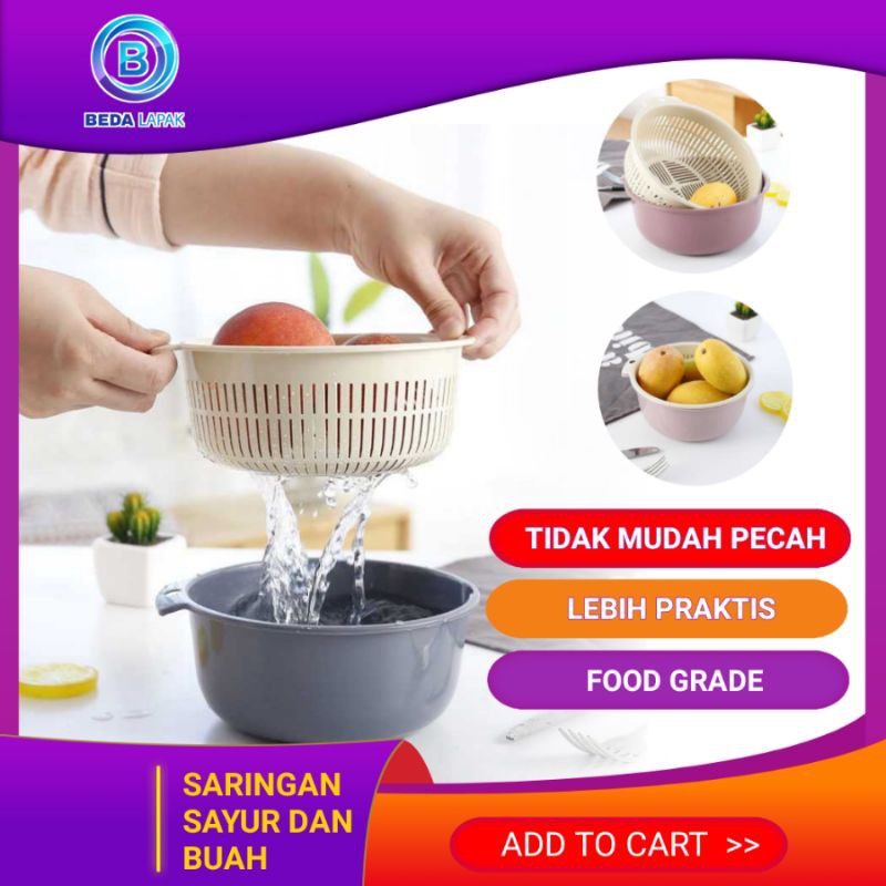 Jual Saringan Sayur Dan Buah Baskom Saringan Plastik Sayuan 2 Layer ...