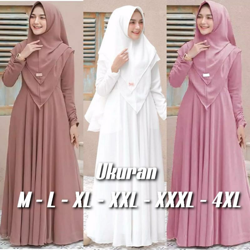 Jual GAMIS SYARI JUMBO JILBAB 2 LAYER UKURAN M L XL XXL XXXL SET MURAH BUSUI POLOS MAXI DRESS ...