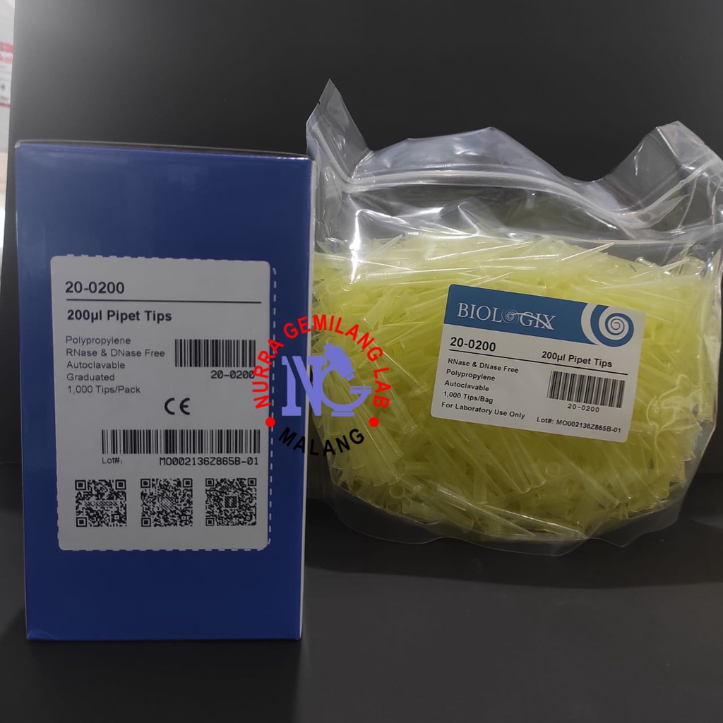 Jual 20-0200 Yellow Tips 200 uL Biologix isi 1000 Steril yellowtip ...