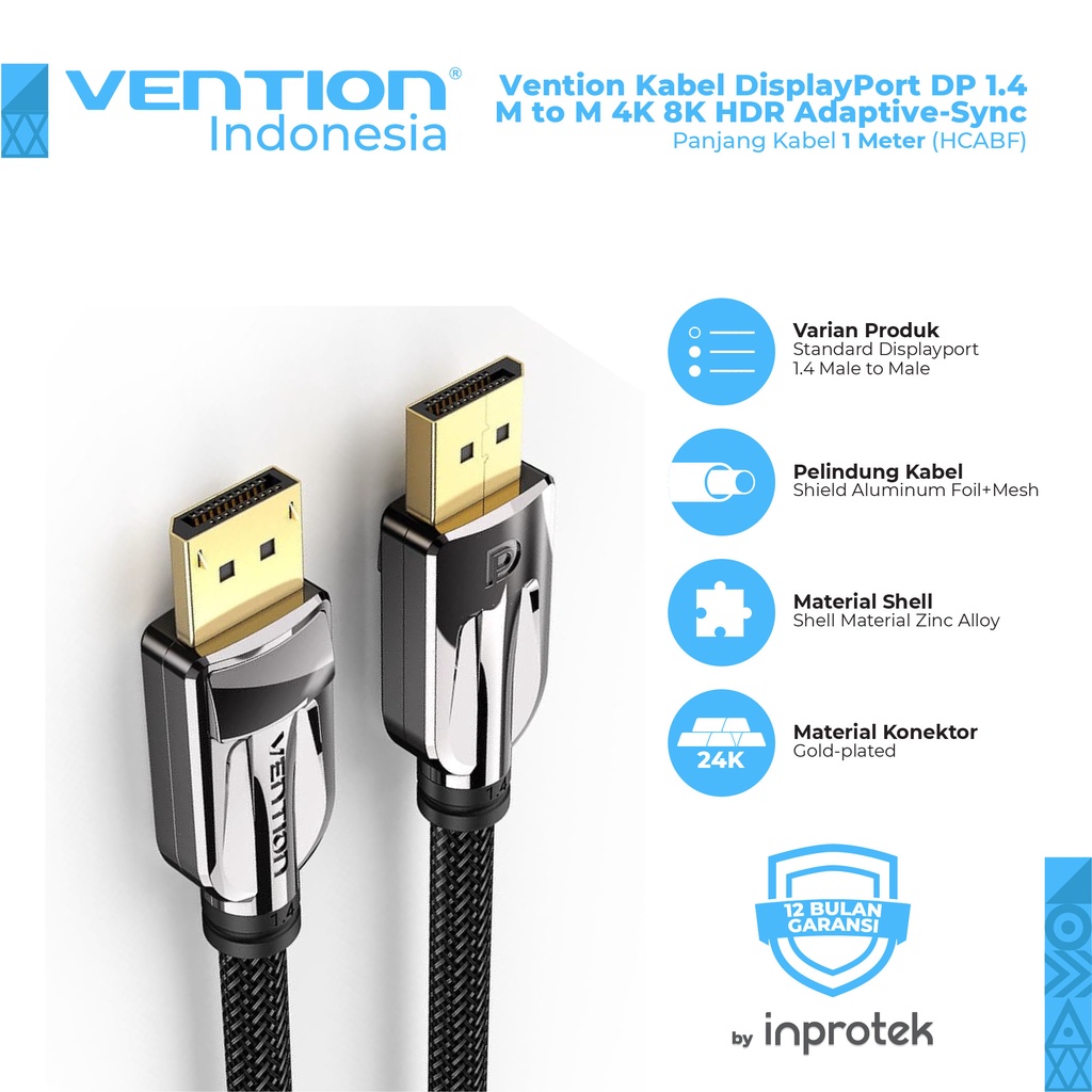 Jual Vention Kabel DisplayPort DP 1.4 Male to Male 4K 8K HDR Adaptive ...