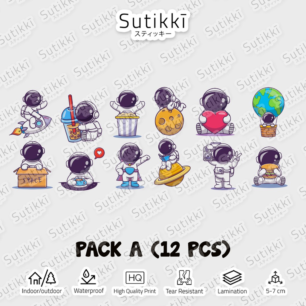 Jual Sutikki | Sticker Pack Astonout Doodle NASA Astronot Doodles Chibi ...