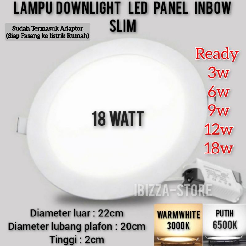 Jual Lampu Downlight LED Panel Tipis Bulat Inbow 3W 6W 9W 12W 18W PUTIH ...
