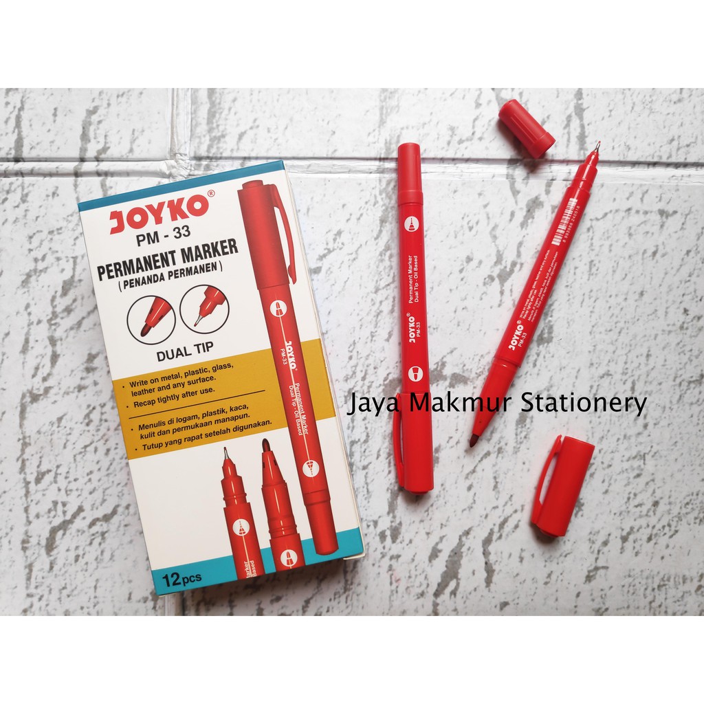 Jual Spidol Permanent Marker Joyko PM-33 Dual tip (Merah) | Shopee Indonesia