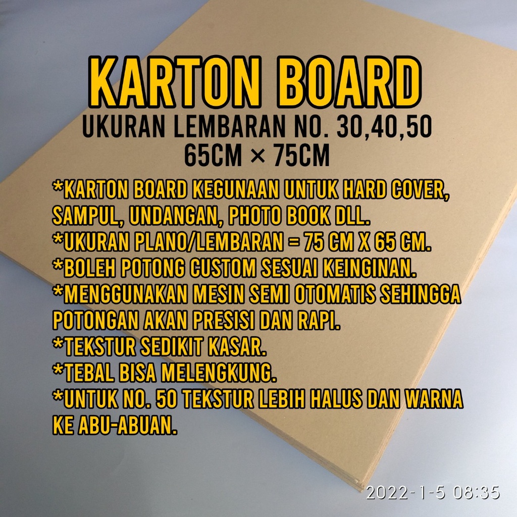 Jual Ukuran Custom Karton Board No. 30, 40, 50/Karton board/Board ...