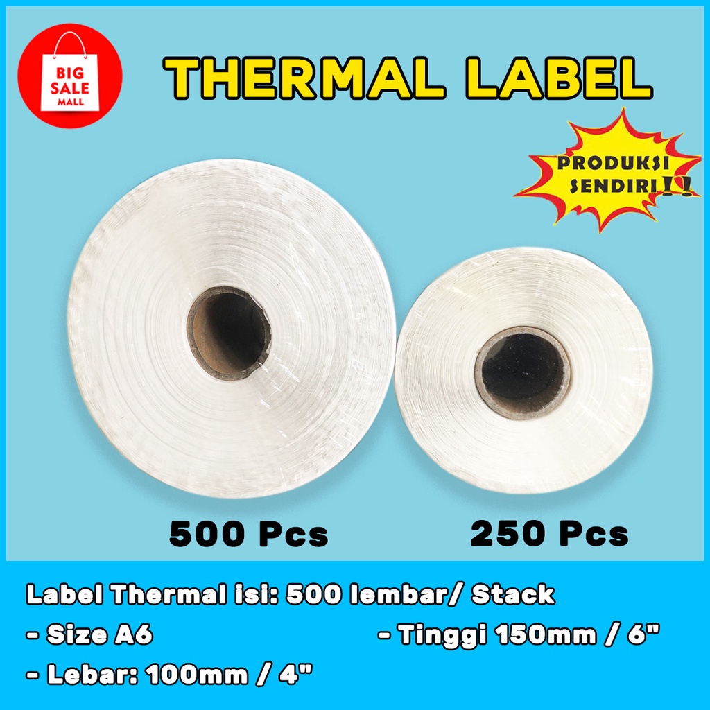 Jual Kertas Thermail Stiker Thermal 100x150 isi 500 & 250 lembar, Label Thermal barcode, Kertas ...