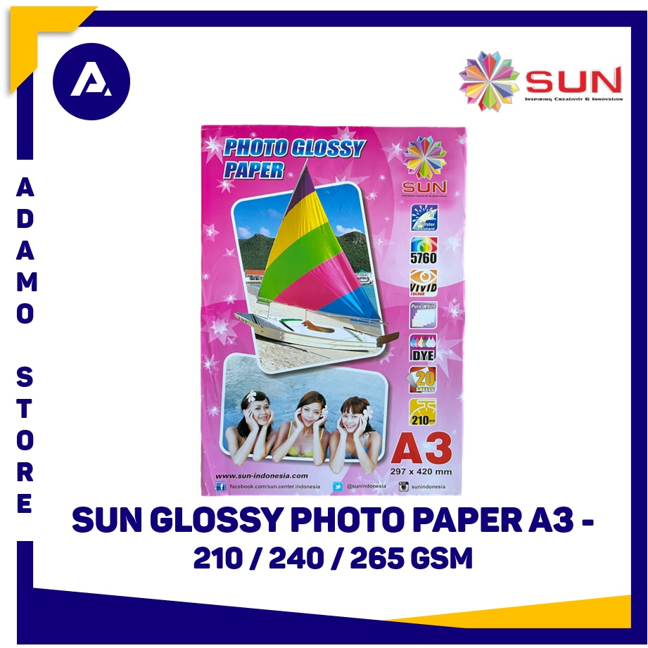 Jual Kertas Foto Sun Glossy Photo Paper A3 (210 240 265 gsm) | Shopee ...