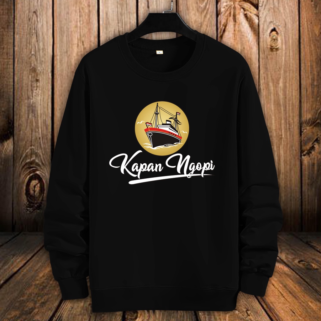 Jual sweater pria distro kapan ngopi gambar lucu kopi dtf sablon ...