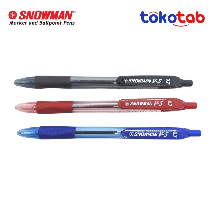 Jual Bolpoin Pulpen Pena Snowman V5 0.7mm Hitam Merah Biru | Shopee ...