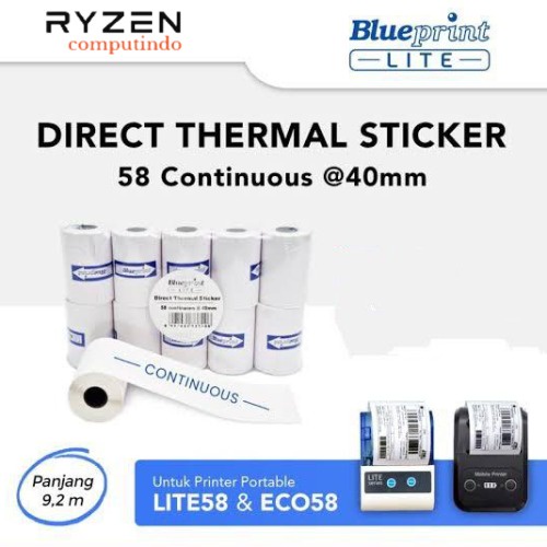 Jual Direct Thermal Sticker Label BLUEPRINT 58 x 5 Meter Continuous - 1 ...