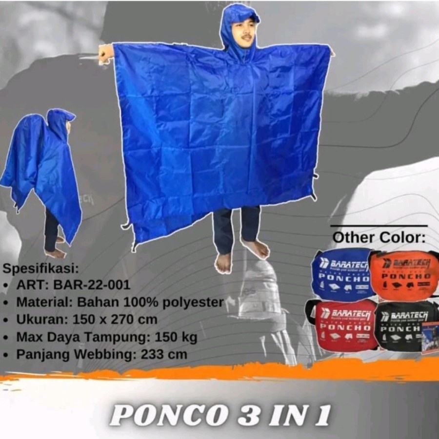 Jual Baratech Ponco Jas HUjan Ponco 3 in 1 Mantel Raincoat | Shopee ...