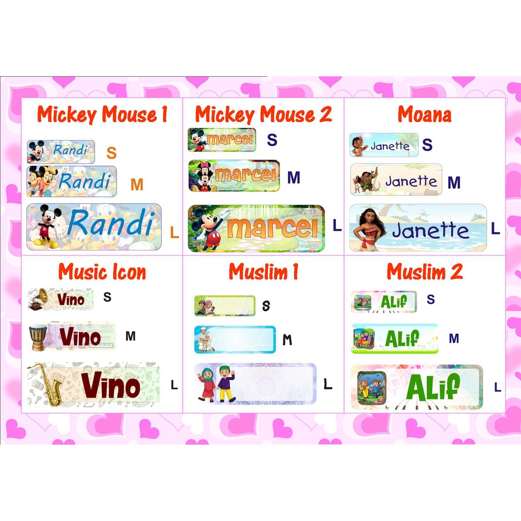 Jual STIKER STICKER LABEL NAMA WATERPROOF BASIC: MICKEY MOUSE , MOANA ...