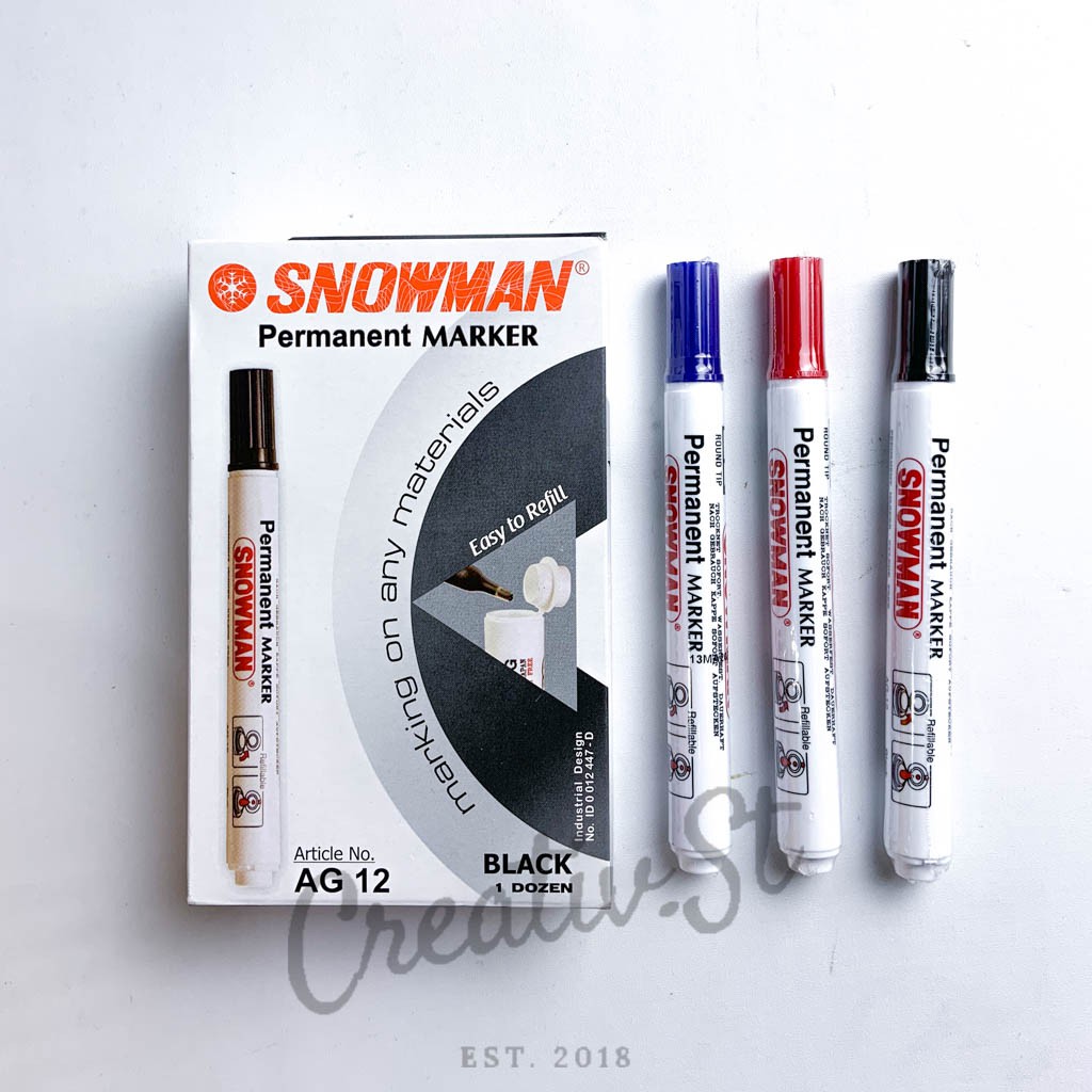Jual SNOWMAN Spidol Permanen Permanent Marker Ag-12 Hitam Biru | Shopee ...