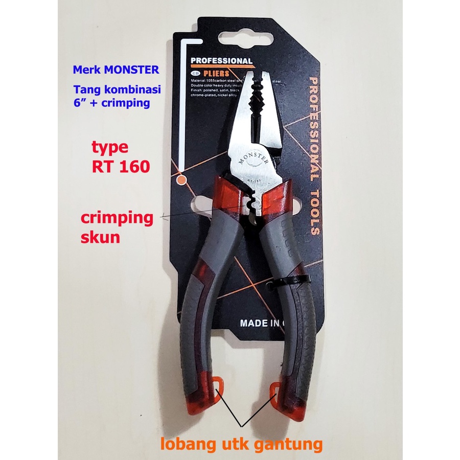 Jual tang kombinasi 6" RT160 + crimping skun merk Monster type RT160 ...
