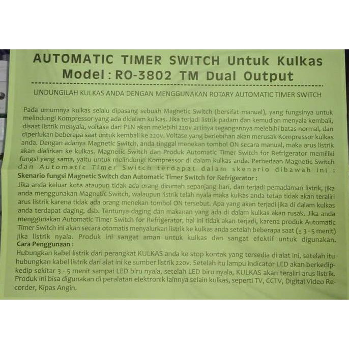 Jual Jual Rotary Automatic Timer Switch 2X 1200W Pelindung Kulkas Dan ...