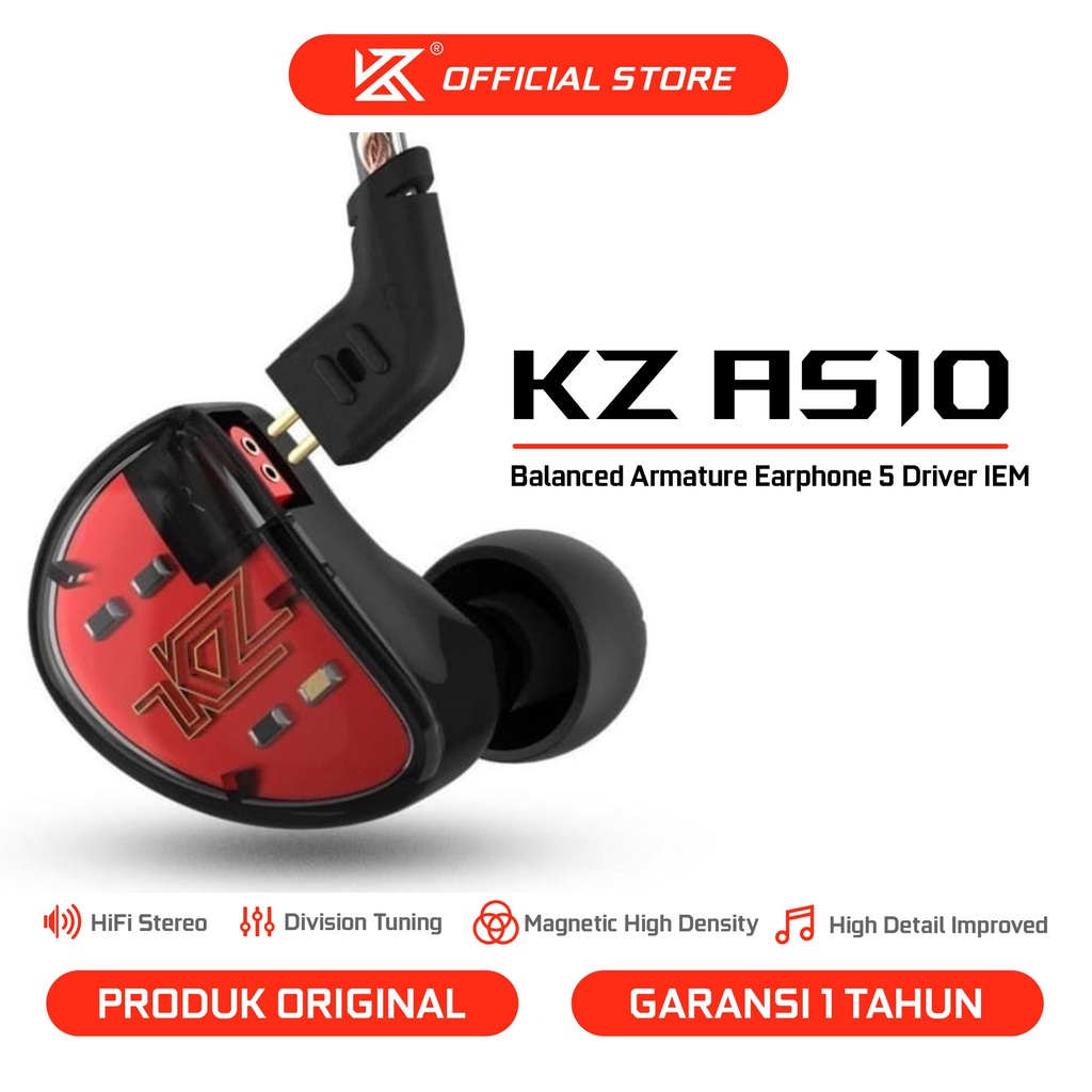 Jual KZ AS10 with Mic 5BA Balanced Armature Earphone 5 Driver In-Ear Monitor HIFI Bass | Shopee ...