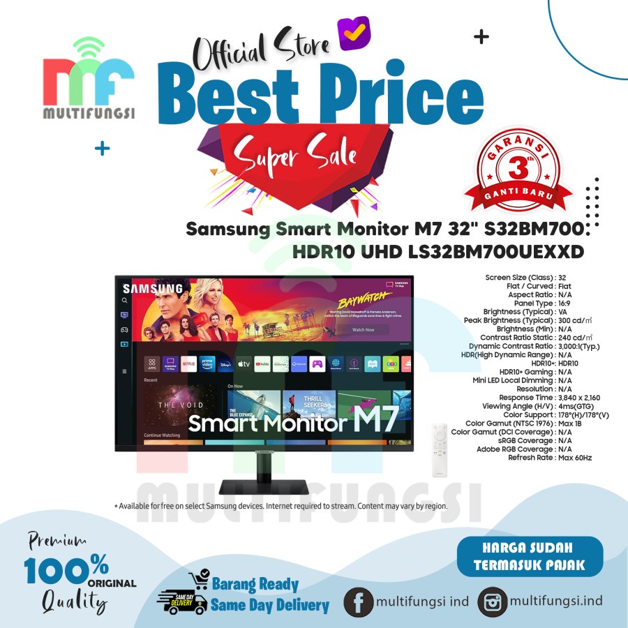 Jual Samsung Smart Monitor M7 32" S32BM700 HDR10 UHD LS32BM700UEXXD | Shopee Indonesia