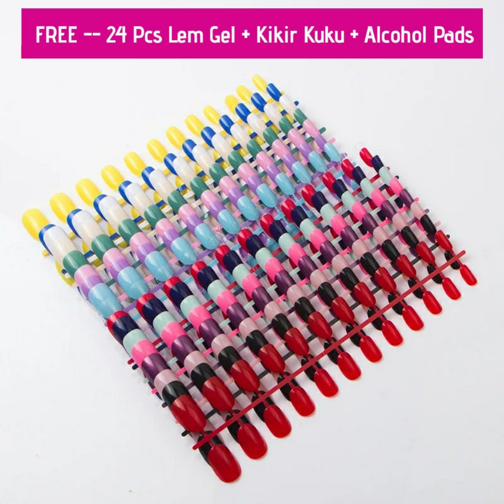 Jual SHORT OVAL GLOSSY / Kuku Palsu / FREE Lem Gel Tape & Kikir / Fake ...