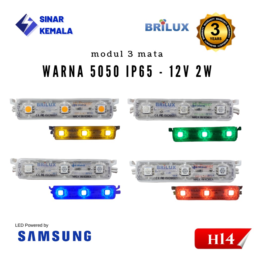 Jual BRILUX LED Modul SAMSUNG 3 Mata 5050 12V DC 0.72W Red Green Blue ...