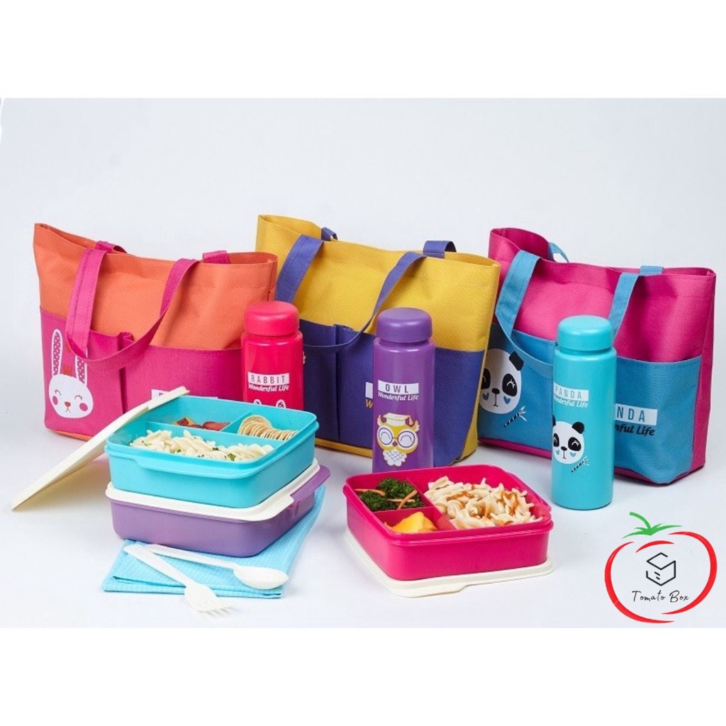 Jual lunch box set PANDA OWL RABBIT / kotak makan bekal anak FREE BOTOL + TAS + SENDOK GARPU ...