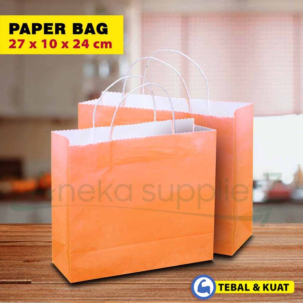 Jual Paper Bag Polos - Paper Bag Tali Kertas |27x10x24 cm - PEACH (20PC ...