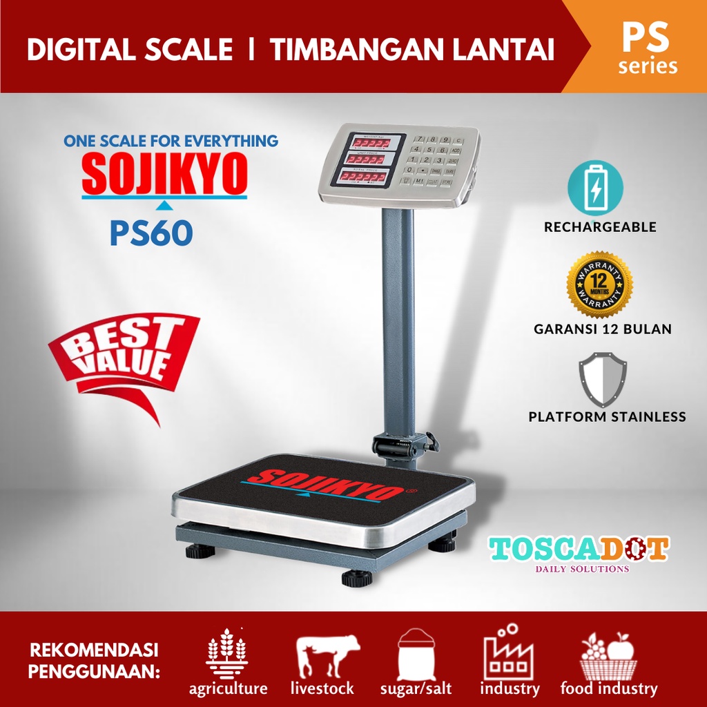 Jual TIMBANGAN INDUSTRI Stainless Steel 60 Kg portable | PS60 - SOJIKYO ...