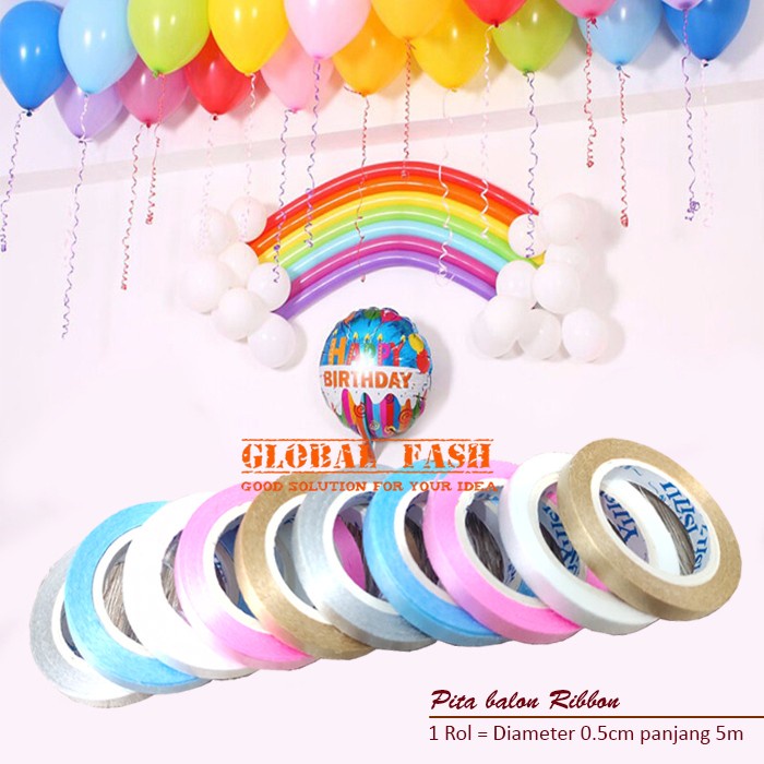 Jual isi 10 Pita balon ecer 5m / pita ribon / tali balon serut / pita ...