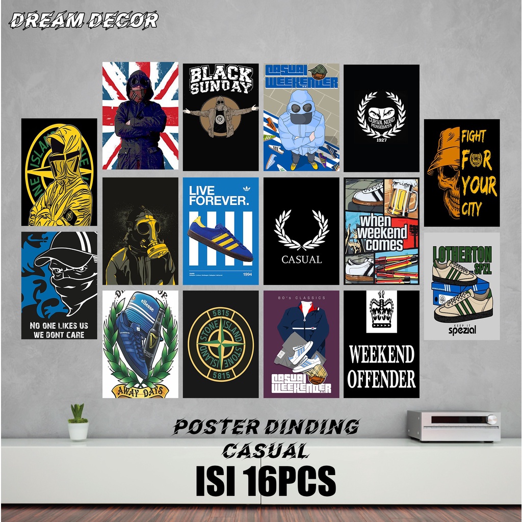 Jual Poster Dinding Kamar Cowok Casual Isi 16pcs Ukuran A4 A5 A6 ...