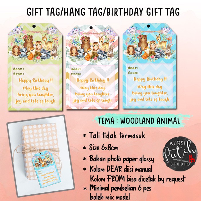 Jual Gift Tag / Birthday Card Tag / Ucapan Ultah Anak tema wood animals ...