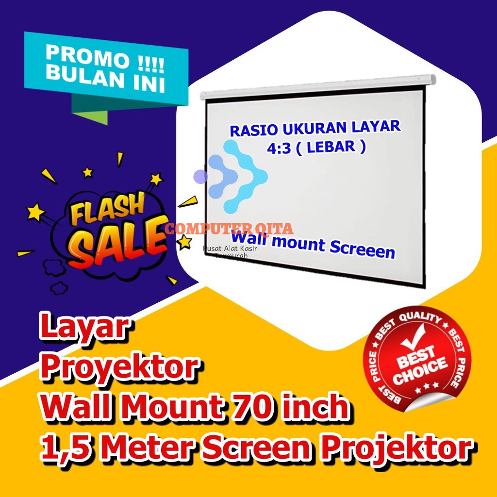 Jual Layar Proyektor Wall Mount 70 inch rasio 4:3 Screen Projektor ...