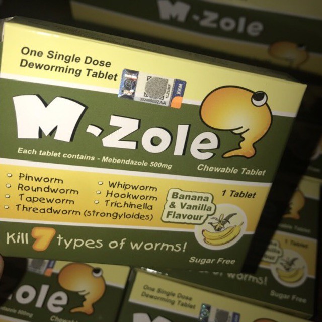 Jual M-Zole Chewable Tablet 1's Obat Cacing Anak (Banana & Vanilla ...