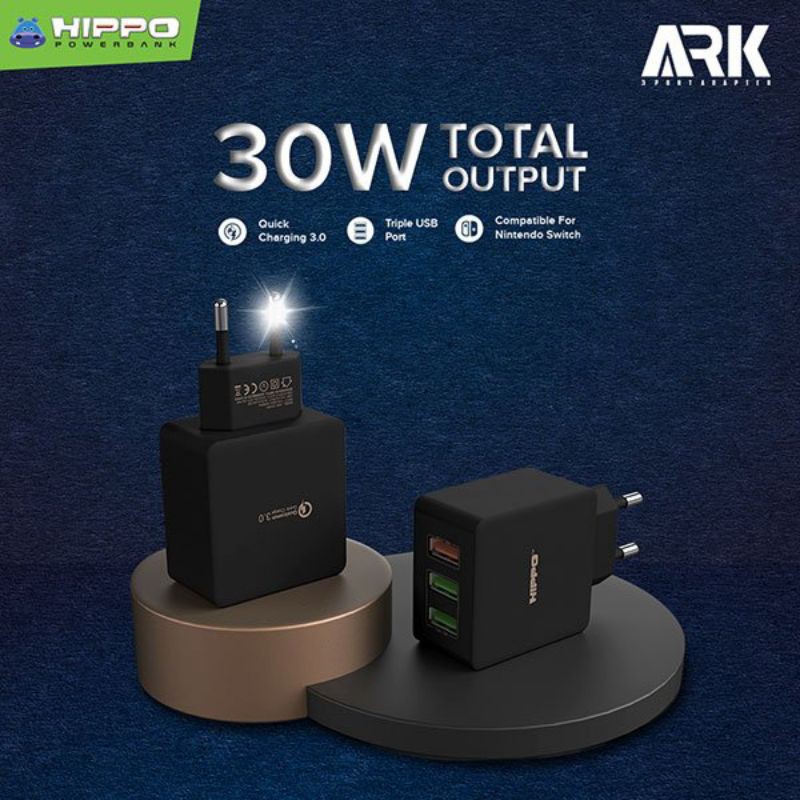 Jual HIPPO Adapter ark Quick Charger 30W total output USB 3 port ...