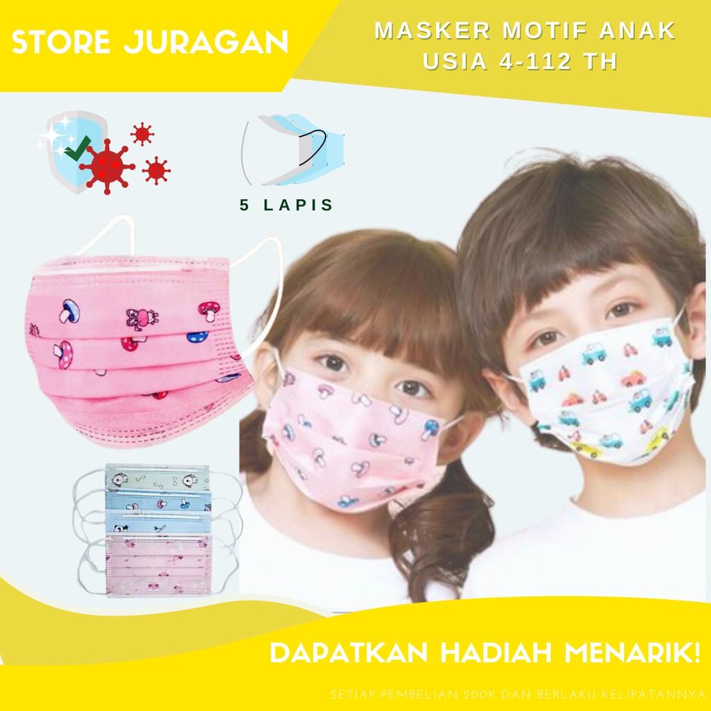 Jual Masker Anak 3 ply Kids Child Mask Motif Earloop 1pack isi 10 Pcs ...