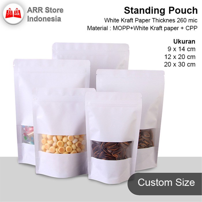 Jual Standing Pouch White Kraft Paper Bag Window Kemasan Plastik Klip ...