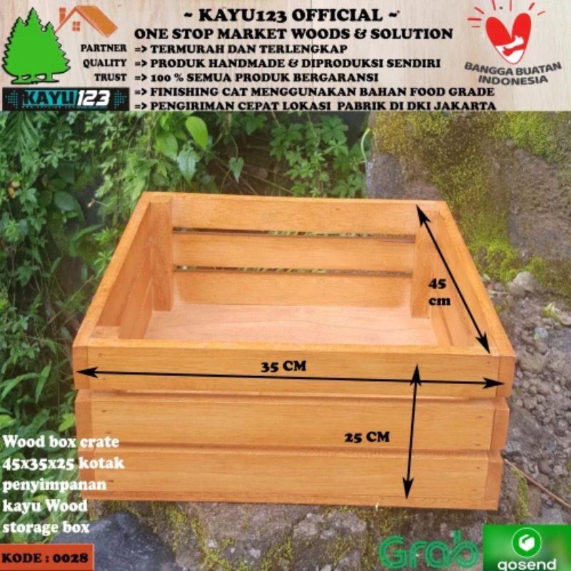 Jual Wood box crate 45x35x25 kotak penyimpanan kayu Wood storage box ...