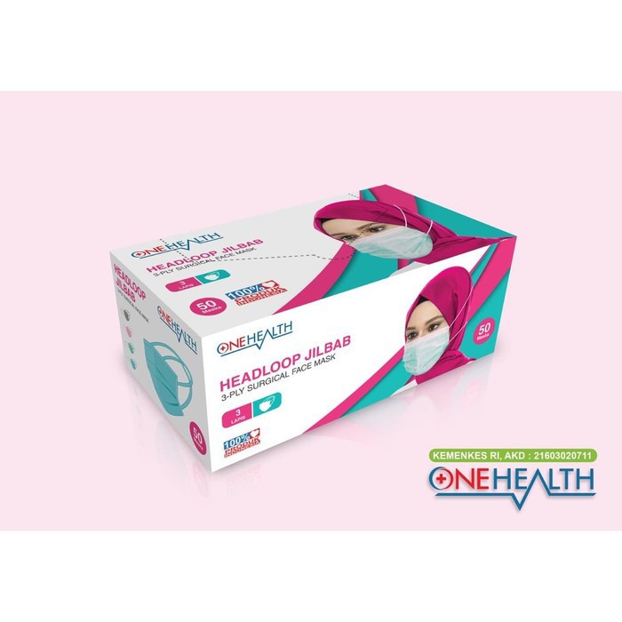 Jual MASKER SURGICAL 3PLY HIJAB ONE HEALTH 1BOX ISI 50PCS face mask ...