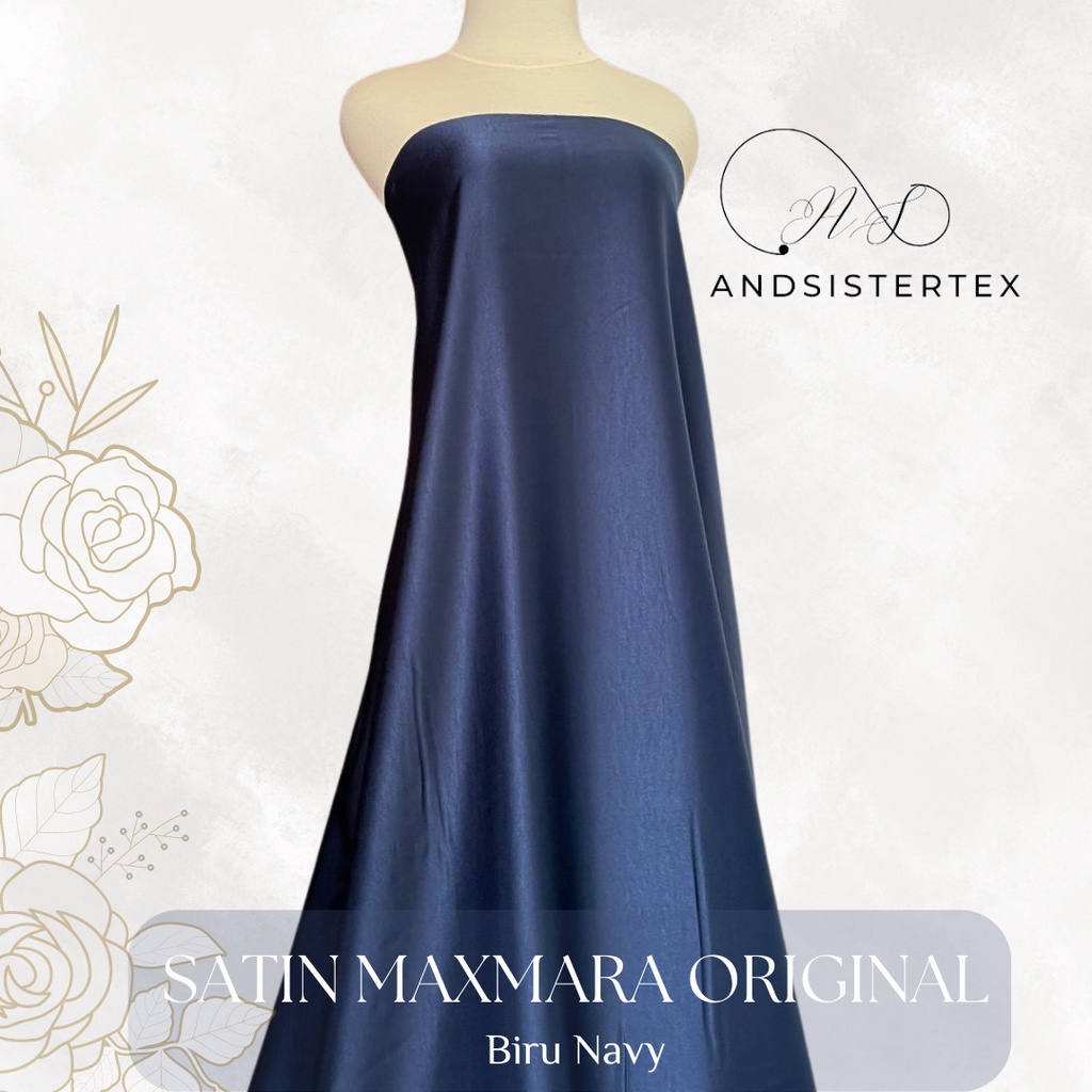 Jual Bahan Satin Maxmara Pure Silk Original Warna Navy Blue Biru ...
