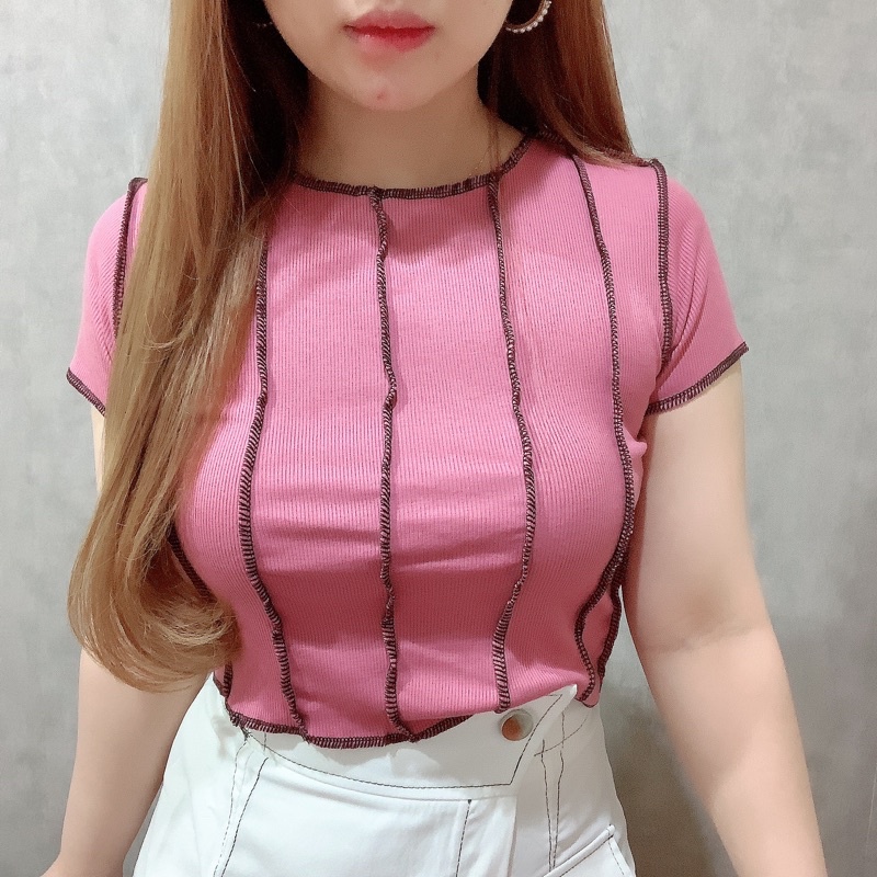 Jual Stitch Knit Crop Top Short Sleeve | Baju Kaos Atasan Lengan Pendek ...