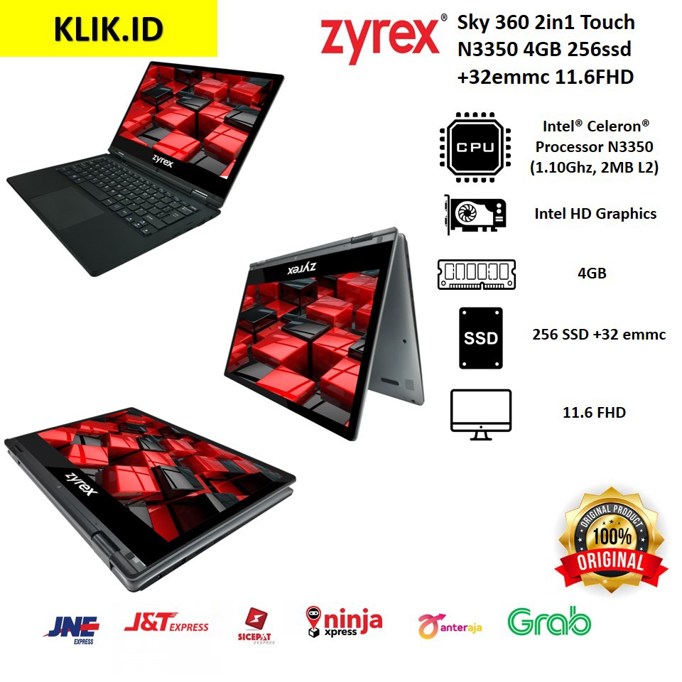Jual ZYREX Sky 360 2in1 Touch N3350 4GB 256ssd+32emmc 11.6FHD W10 BT BLACK (Garansi Dragon ...