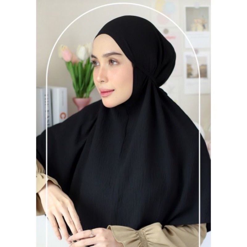 Jual JILBAB BERGO CRINCLE AIRFLOW HITAM SIZE M | HIJAB BERGO HITAM CRINKLE POLOS Airflow Premium ...